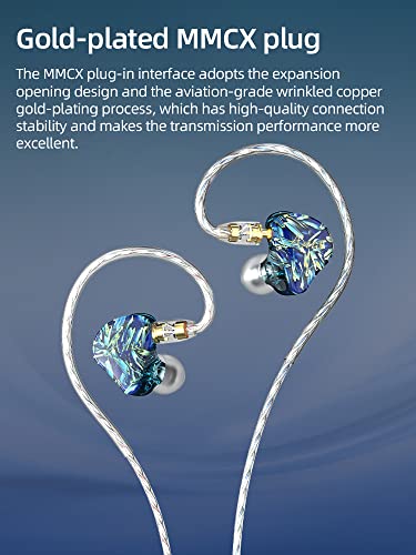 OXYPLAY HiFi Sports Earbuds Headphones with MMCX Connections, Dolp AS10 Hybrid Drivers IEM Earphones for Musicians with Oxyen-Free Cord Blue no Microphone