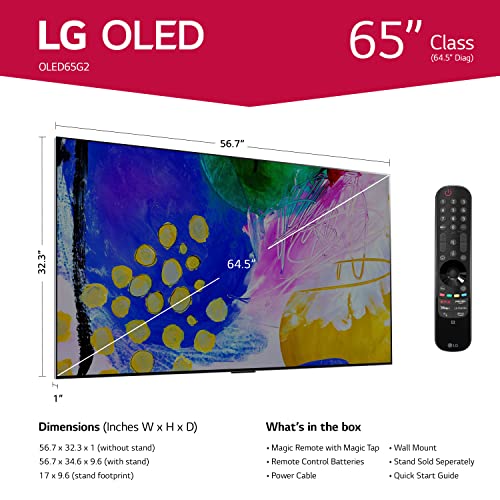 LG G2 Series 65-Inch Class OLED evo Gallery Edition Smart TV OLED65G2PUA, 2022 - AI-Powered 4K TV, Alexa Built-in