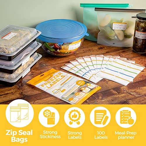 100 Freezer Labels Easy Peel Off - Color Coding Frozen Food Label Holders Stickers That Leave No Sticky Residue After Use, Jar Labels - Freezer Labels