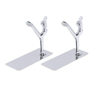 2pcs bookends unique men design metal book ends silver color simple decorative bookends book holder for home office