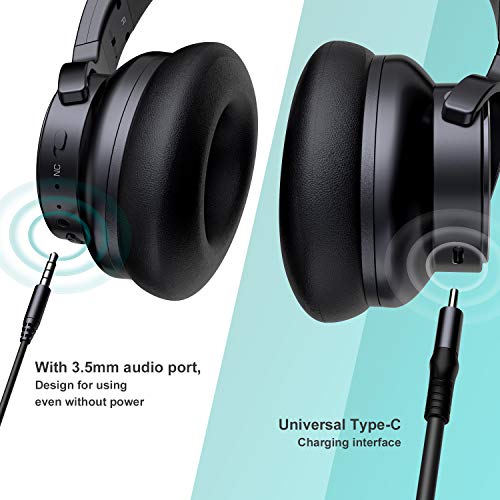 FALWEDI Active Noise Cancelling Headphones Apt-X CVC8.0 48H Music Playtime Wireless Bluetooth Headphones with Microphone Type-c Fast Charging Deep Bass Over Ear Headset for Travel/Work, Black