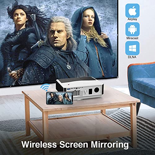 Wireless Projector with WiFi & Bluetooth, Full HD 1080P Smart Home Theater Projector with Android OS/Digital Zoom/HiFi Speaker, 200" Outdoor Movie Projector with HDMI/USB/VGA for Laptop TV Stick DVD