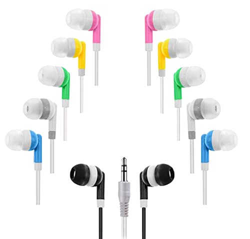 Deal Maniac 25 Pack Multi Color Kid's Wired Earbud Headphones, Disposable Earbuds, Individually Bagged, Perfect for Students in Classroom Libraries Schools, Bulk Wholesale