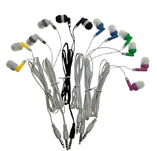 Deal Maniac 25 Pack Multi Color Kid's Wired Earbud Headphones, Disposable Earbuds, Individually Bagged, Perfect for Students in Classroom Libraries Schools, Bulk Wholesale