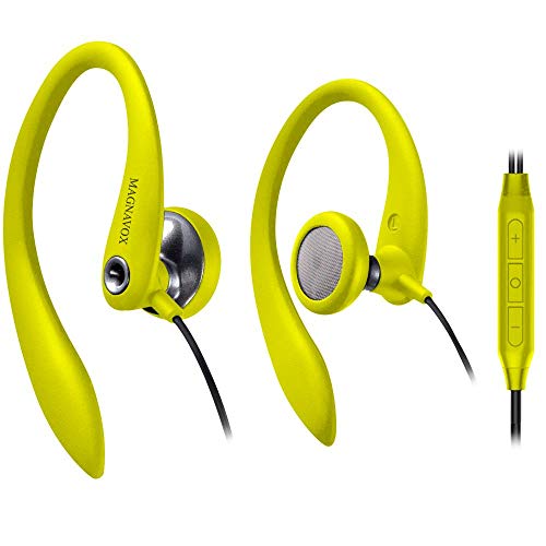 Over Ear Earbuds Wired, in Ear Earphones with Microphone, Sport Headphones for Running, Workout, Exercise and Gym by Magnavox (Yellow)