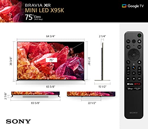 Sony 75 Inch 4K Ultra HD TV X95K Series: BRAVIA XR Mini LED Smart Google TV with Dolby Vision HDR and Exclusive Features for The Playstation® 5 XR75X95K- 2022 Model