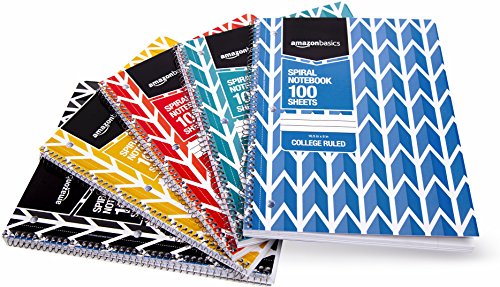 Amazon Basics College Ruled Wirebound Spiral Notebook, 100 Sheet - 5-Pack, Assorted Lattice Pattern Colors