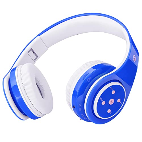 Kids Headphones Bluetooth Wireless 85db/110db Volume Limit Headset Fit for Aged 3-21 Over-Ear and Build-in Mic Wired & SD Card Mode Headphones for Boys Girls Travel School Phone Pad Tablet PC Blue