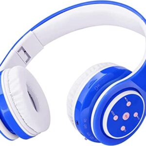 Kids Headphones Bluetooth Wireless 85db/110db Volume Limit Headset Fit for Aged 3-21 Over-Ear and Build-in Mic Wired & SD Card Mode Headphones for Boys Girls Travel School Phone Pad Tablet PC Blue