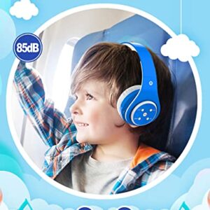 Kids Headphones Bluetooth Wireless 85db/110db Volume Limit Headset Fit for Aged 3-21 Over-Ear and Build-in Mic Wired & SD Card Mode Headphones for Boys Girls Travel School Phone Pad Tablet PC Blue