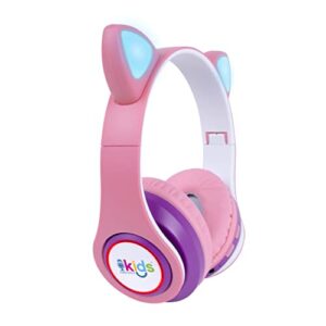 Singing Machine SMK302PP Kids Bluetooth, Wireless Cat Headphones, Pink