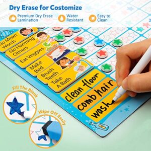 D-FantiX Magnetic Responsibility Chart, Chore Chart for Multiple Kids, My Star Reward Chart Daily Routine Good Behavior Charts Dry Erasable for Toddlers at Home