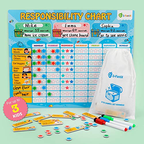 D-FantiX Magnetic Responsibility Chart, Chore Chart for Multiple Kids, My Star Reward Chart Daily Routine Good Behavior Charts Dry Erasable for Toddlers at Home