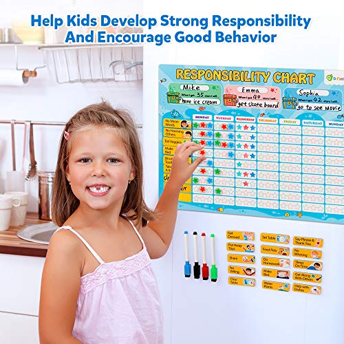 D-FantiX Magnetic Responsibility Chart, Chore Chart for Multiple Kids, My Star Reward Chart Daily Routine Good Behavior Charts Dry Erasable for Toddlers at Home