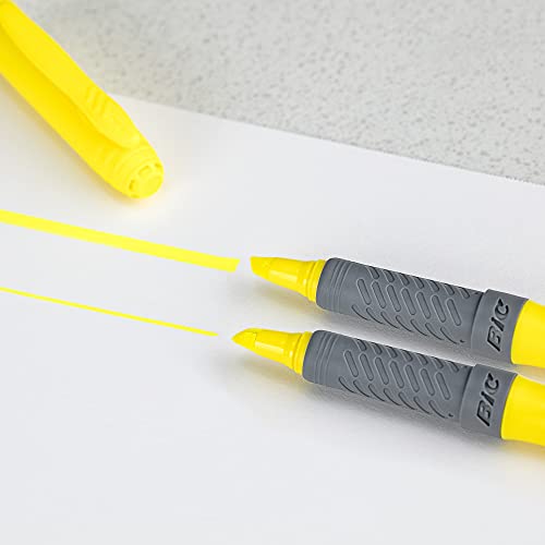 BIC Brite Liner Grip Highlighter, Chisel Tip (1.6 mm), Yellow, For Broad Highlighting & Fine Underlining, 5-Count