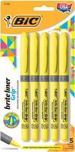 bic brite liner grip highlighter, chisel tip (1.6 mm), yellow, for broad highlighting & fine underlining, 5-count