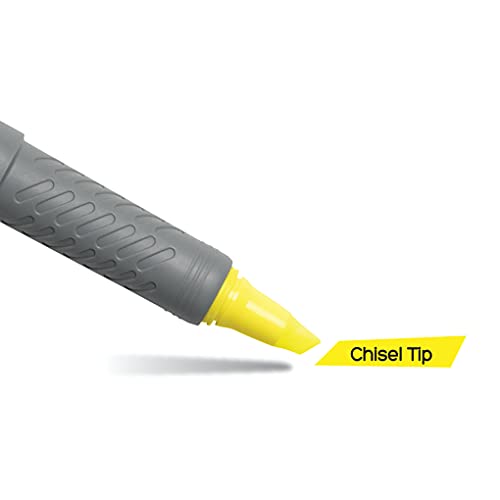 BIC Brite Liner Grip Highlighter, Chisel Tip (1.6 mm), Yellow, For Broad Highlighting & Fine Underlining, 5-Count