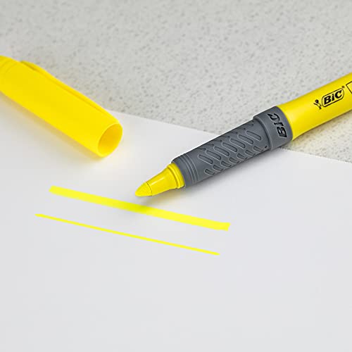 BIC Brite Liner Grip Highlighter, Chisel Tip (1.6 mm), Yellow, For Broad Highlighting & Fine Underlining, 5-Count