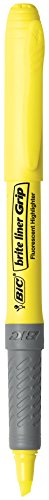 BIC Brite Liner Grip Highlighter, Chisel Tip (1.6 mm), Yellow, For Broad Highlighting & Fine Underlining, 5-Count