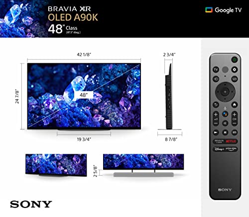 Sony 48 Inch 4K Ultra HD TV A90K Series: BRAVIA XR OLED Smart Google TV with Dolby Vision HDR, Bluetooth, Wi-Fi, USB, Ethernet, HDMI and Exclusive Features for The Playstation- 5 XR48A90K- 2022 Model