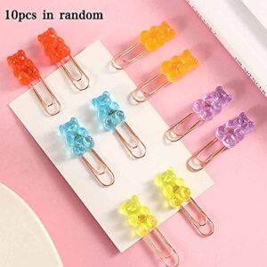 10PCS Paper Clip, Kawaii File Clips, Candy Colors Memo Clips Binder Bookmark, Cute Bookmark, Rainbow Bear Paper Clamps Mixed Color