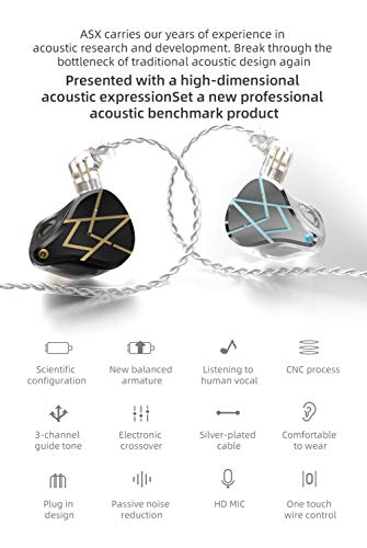 KZ ASX in-Ear Monitors, 10 Balanced Armatures Units per Side Customized HiFi IEM Wired Earphones/Earbuds/Headphones with Detachable Cable 2Pin for Musician Audiophile (Without Mic, Black)