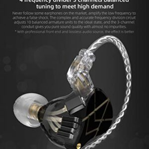 KZ ASX in-Ear Monitors, 10 Balanced Armatures Units per Side Customized HiFi IEM Wired Earphones/Earbuds/Headphones with Detachable Cable 2Pin for Musician Audiophile (Without Mic, Black)