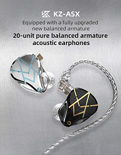 KZ ASX in-Ear Monitors, 10 Balanced Armatures Units per Side Customized HiFi IEM Wired Earphones/Earbuds/Headphones with Detachable Cable 2Pin for Musician Audiophile (Without Mic, Black)