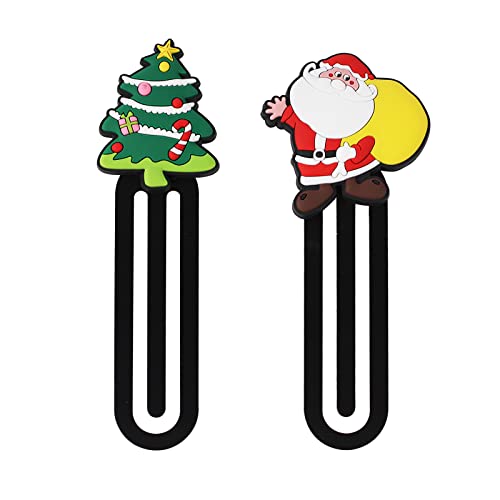 2 Pack Christmas Bookmarks for Kids 3D Non-Slip Santa Claus Bookmark and Page Holder Unique Gift Idea PVC Book Marker and Reading Accessories for Christmas Gift,100th Day of School Gift,Students