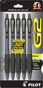 pilot g2 retractable premium gel ink roller ball pens bold point (black, 10-pack)