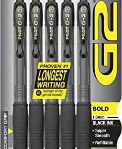 Pilot G2 Retractable Premium Gel Ink Roller Ball Pens Bold Point (Black, 10-Pack)