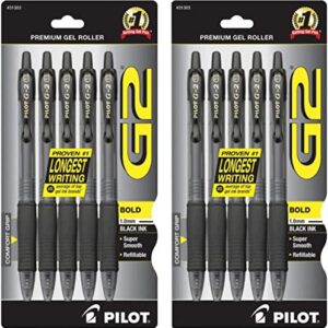 Pilot G2 Retractable Premium Gel Ink Roller Ball Pens Bold Point (Black, 10-Pack)