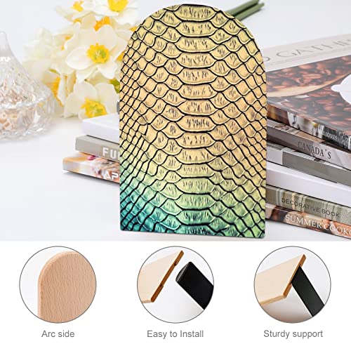 Cool Snake Skin Texture Handmade Wooden Book Ends - Decorative Bookends for Shelves - Sturdy Book Holders for Heavy Books