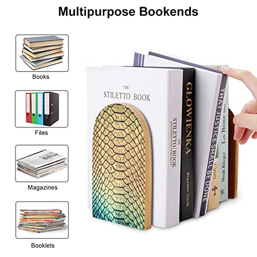 Cool Snake Skin Texture Handmade Wooden Book Ends - Decorative Bookends for Shelves - Sturdy Book Holders for Heavy Books