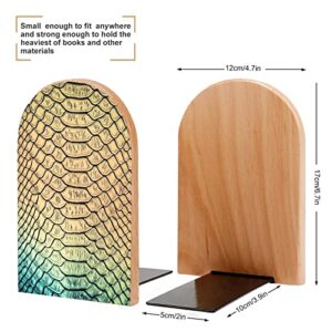 Cool Snake Skin Texture Handmade Wooden Book Ends - Decorative Bookends for Shelves - Sturdy Book Holders for Heavy Books