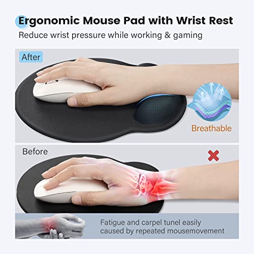 Soqool Ergonomic Mouse Pad with Comfortable and Cooling Gel Wrist Rest Support and Lycra Cloth, Non-Slip PU Base for Easy Typing Pain Relief, Durable and Washable for Easy Cleaning