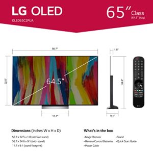 LG 65-Inch Class OLED evo C2 Series Alexa Built-in 4K Smart TV, 120Hz Refresh Rate, AI-Powered 4K, Dolby Vision IQ and Dolby Atmos, WiSA Ready, Cloud Gaming (OLED65C2PUA, 2022) (Renewed)