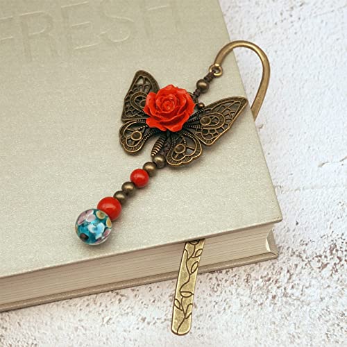 Crehikali Metal Bookmarks for Women Book Lovers Readers,with Butterfly Pendant,Unique Gift with Book Page Holder,2in1 Set