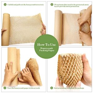 Honeycomb Packing Paper, 15" x 131' Honeycomb Cushioning Wrap Roll for Moving Shipping Packaging Gifts, Recyclable Honeycomb Paper Moving Supplies Bubble Paper Wrapping Protective Roll