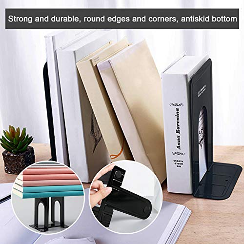 OHAHA 4 Pairs Black Metal Bookends,6.5 x 5.7 x 5 Inch Heavy Duty Bookend Support,Non-Skid Book Stopper,4 Pairs/8 Pieces Premium Bookends for Shelves,Bookends Decorative for Books/CDs/Video Games