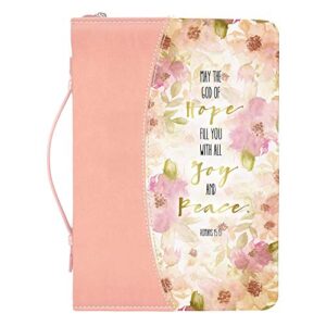 god of hope joy peace romans floral peach x-large faux leather bible cover