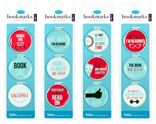 Just Clip it! Quote Bookmarks - (Set of 3 clip over the page markers) - BOOK NERD, MY WORKOUT is READING IN BED, Can't you see I"M READING.Funny Bookmark Set - Ideal for Bookworms of all ages.