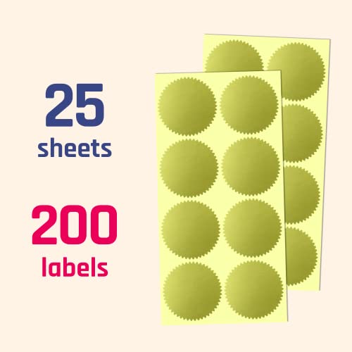 200 Pack, Gold Foil Seal Stickers for Certificates - 2" Diameter