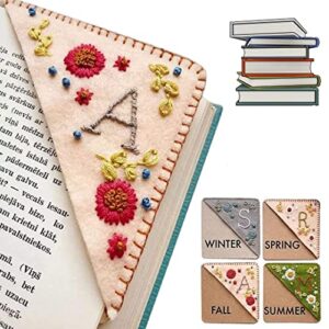 personalized hand embroidered corner bookmark, cute flower letter embroidery bookmarks, felt triangle page corner handmade bookmark, felt triangle bookmark, bookmarks for book lovers fall a