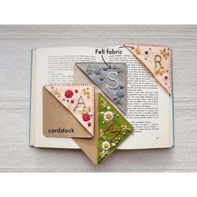 Personalized Hand Embroidered Corner Bookmark, Cute Flower Letter Embroidery Bookmarks, Felt Triangle Page Corner Handmade Bookmark, Felt Triangle Bookmark, Bookmarks for Book Lovers Fall A