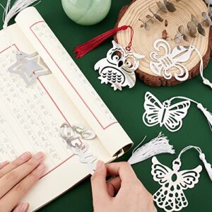 AHANDMAKER 10 Pcs Stainless Steel Bookmarks, Cute Starfish Angel Butterfly Owl Bookmark, Metal Hollow Bookmark with Tassels for Book Lovers Wedding Party Favors(10 Styles)