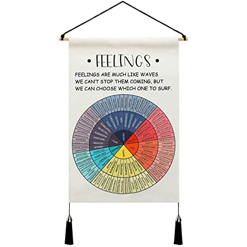 Mental Health Tapestry Small Feelings Chart Therapy Office Decor Social Emotional Learning Wall Art Kids Behavior Chart for School Classroom Counseling Office, 20 x 13 Inches (Feelings Wheel)