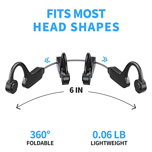 Bone Conduction Headphones, Sports Open Ear Wireless Bluetooth Headset with Microphone, LED Power Display TF Card Slot Sweatproof Earphones Bluetooth 5.3 for Running, Gym, Hiking, Cycling-Black