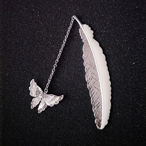 Luminous Bookmark Retro Feather Metal Bookmark, Glow in The Dark Bookmark, Ideal Gift for Reader, Teachers, Adults, Kids(Silver Butterfly)