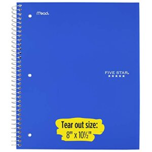 Five Star Spiral Notebook, 5-Subject, Wide Ruled Paper, 10-1/2" x 8", 150 Sheets, Tidewater Blue (930012CG1)